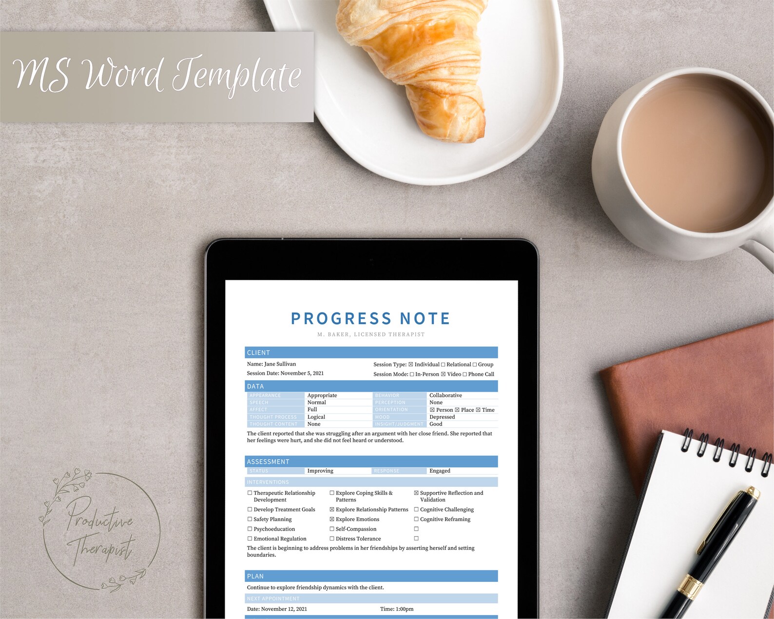 Checklist DAP Progress Note Template for Therapists, Counselors ...