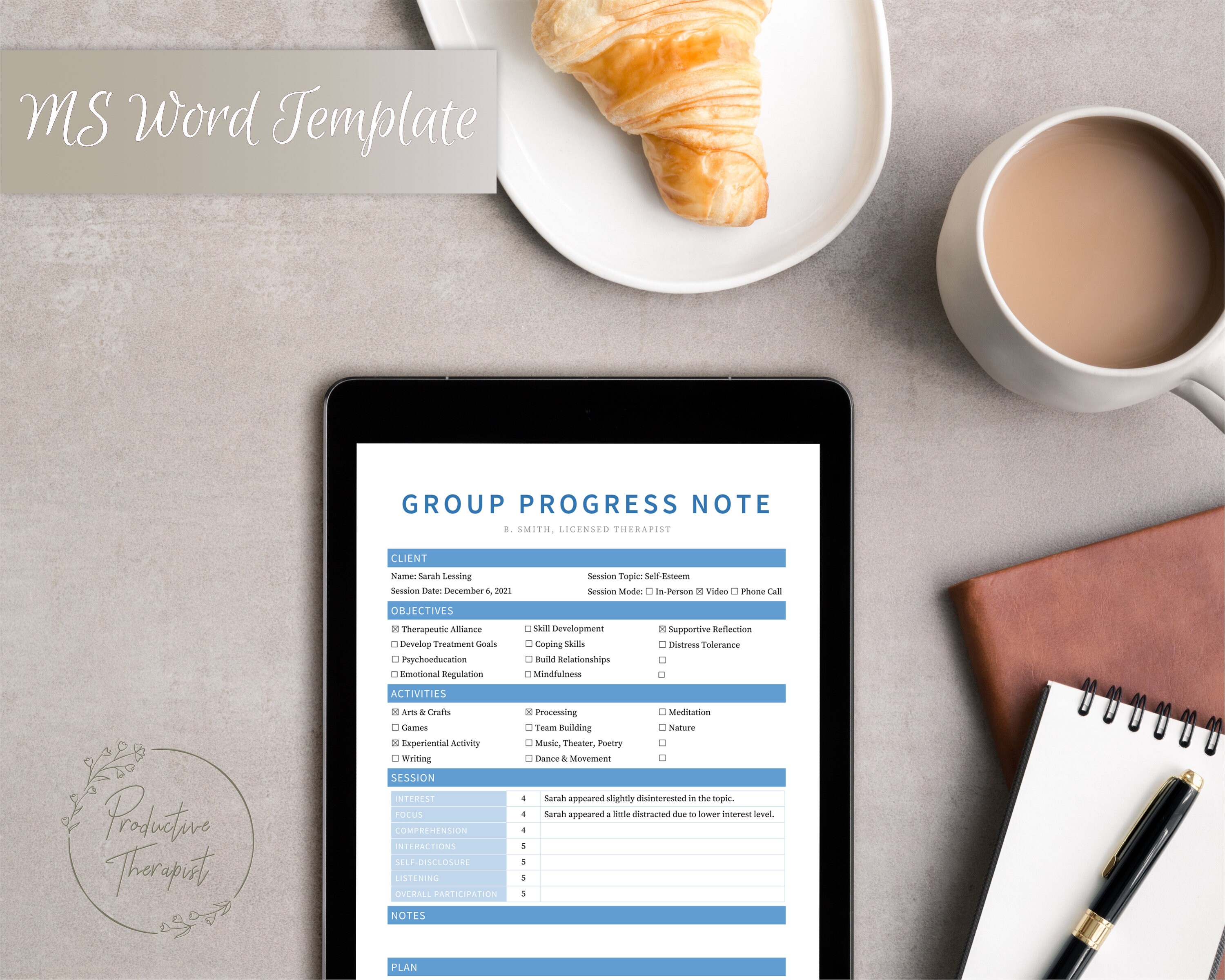 Group Therapy Progress Note Template for Therapists, Counselors ...
