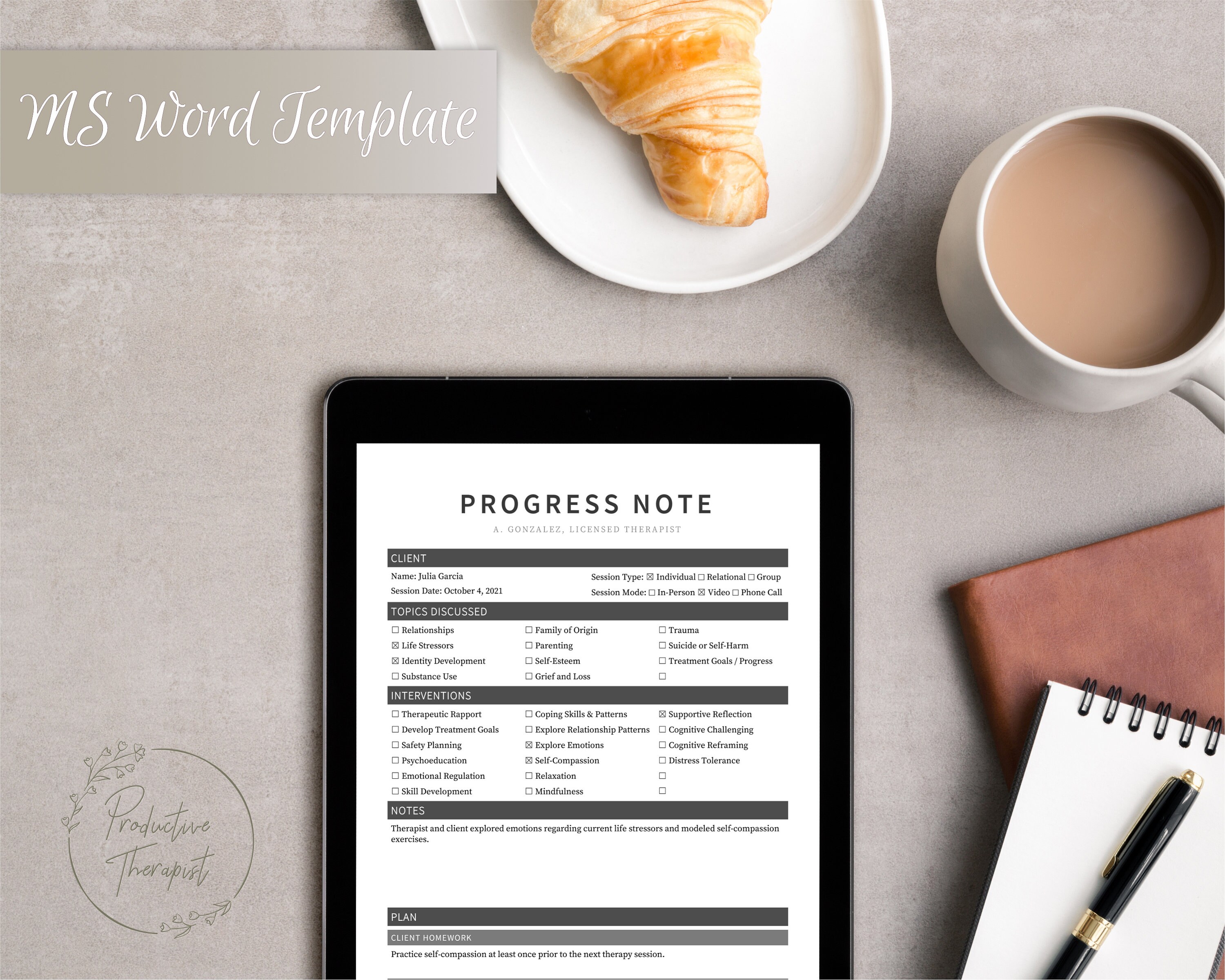 Simple Progress Note Template for Therapists, Counselors, Psychologists ...
