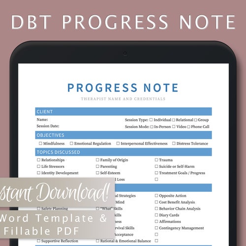 CBT Progress Note Template for Therapists Counselors - Etsy