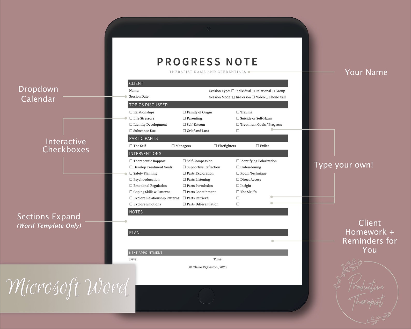 IFS Progress Note Template for Therapists, Counselors, Psychologists ...