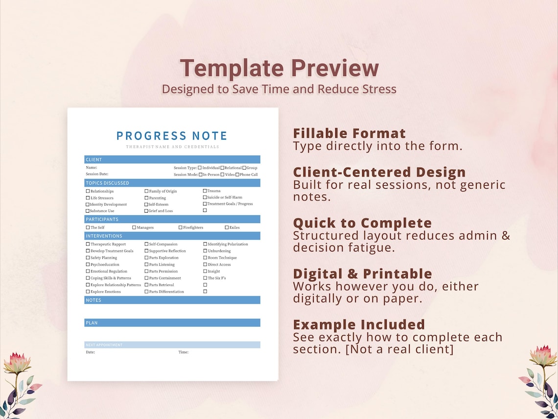IFS Progress Note Template for Therapists, Counselors, Psychologists ...