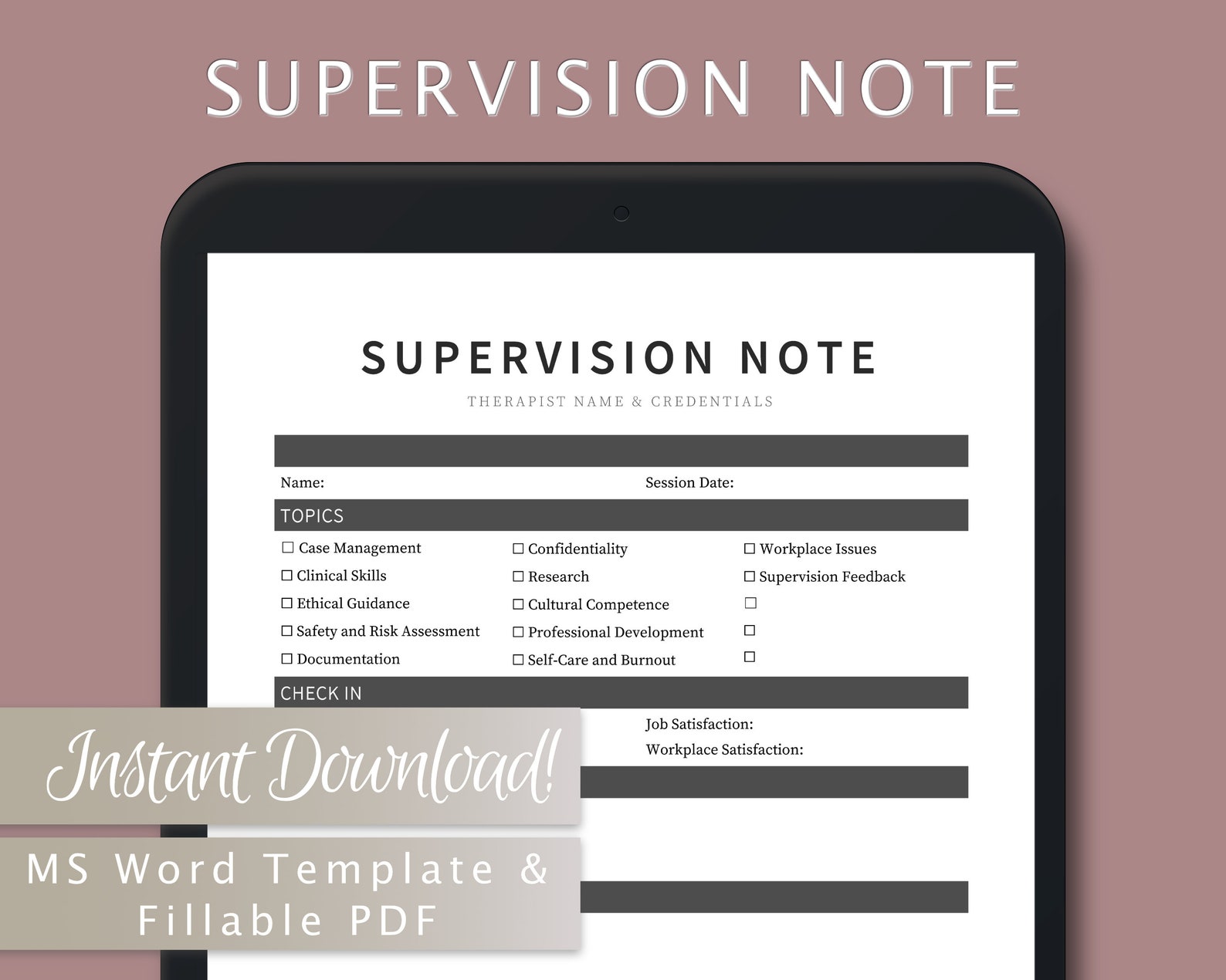 Supervision Note Template for Supervisors, Pre-licensed Therapists ...