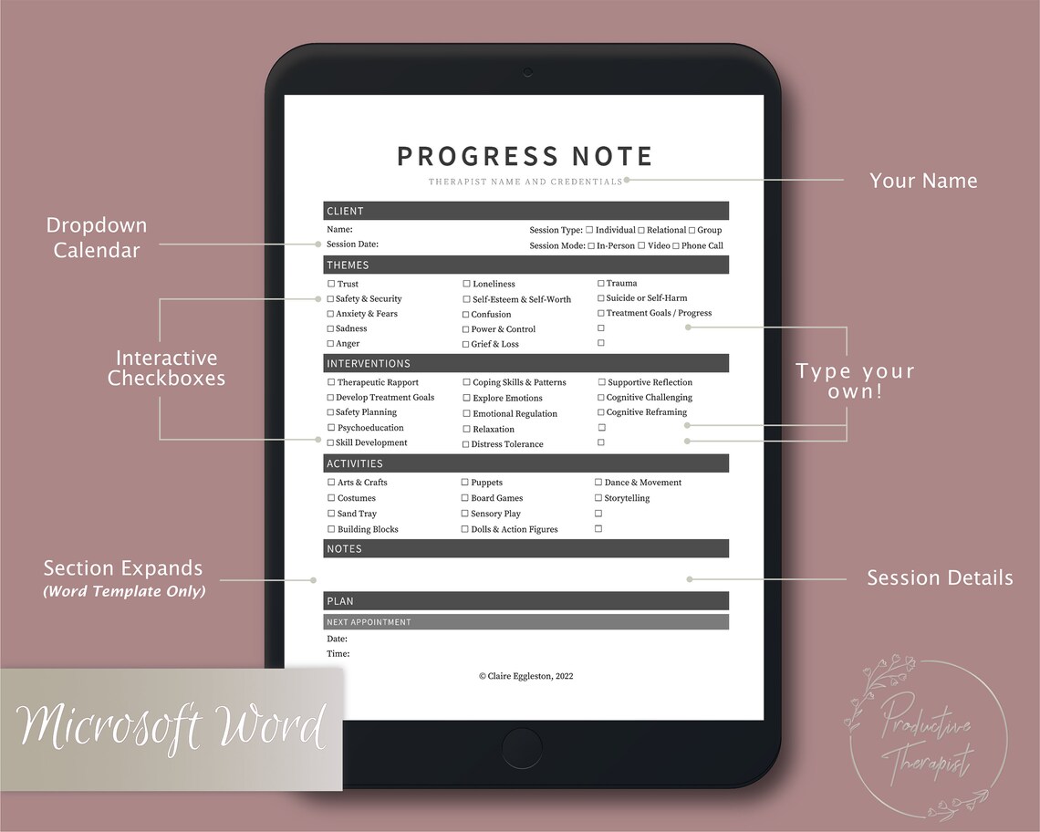 Play Therapy Progress Note Template for Therapists, Counselors ...