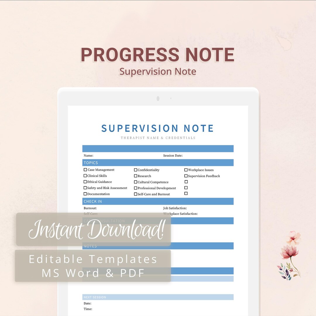 Supervision Note Template for Supervisors, Pre-licensed Therapists ...
