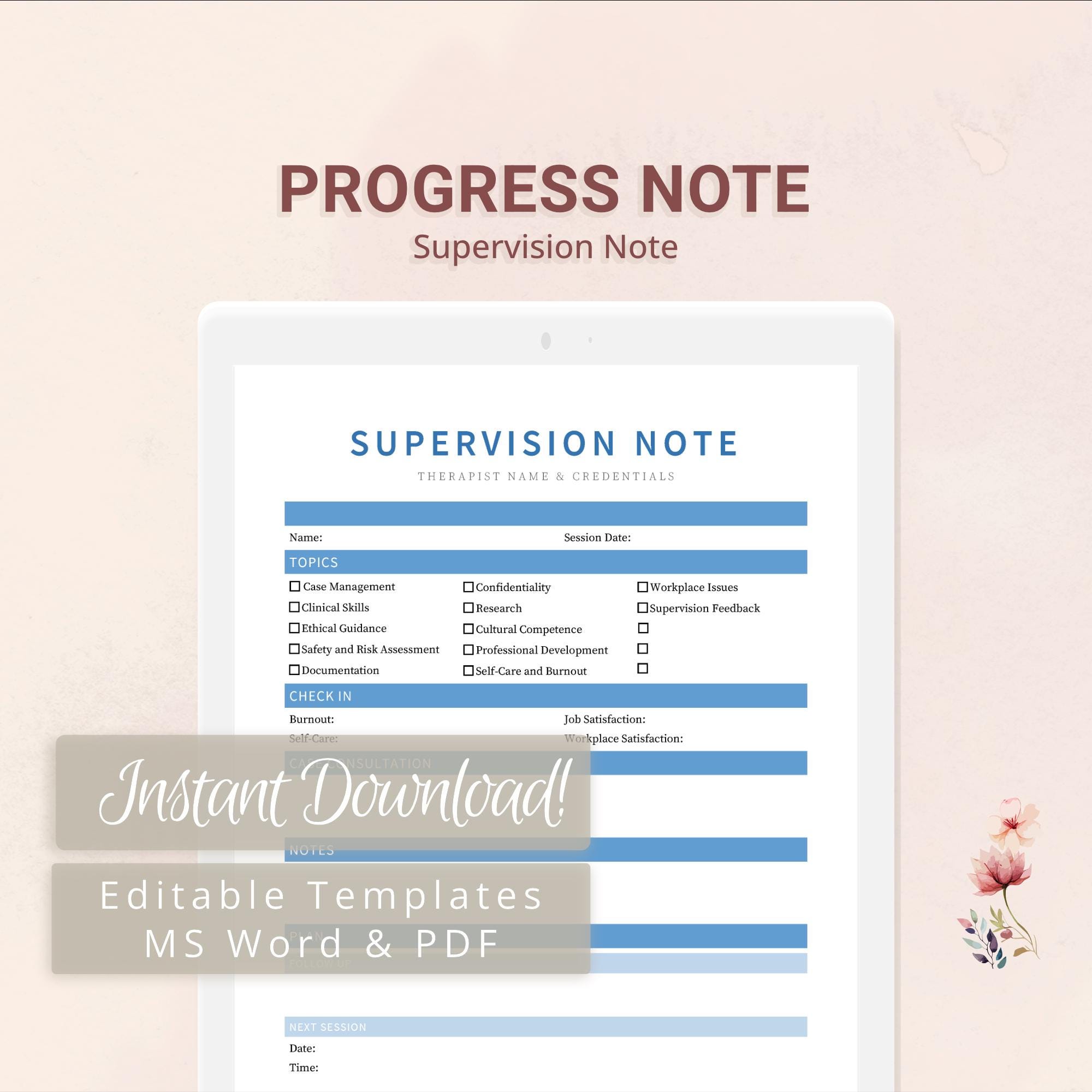 Supervision Note Template for Supervisors, Pre-licensed Therapists ...