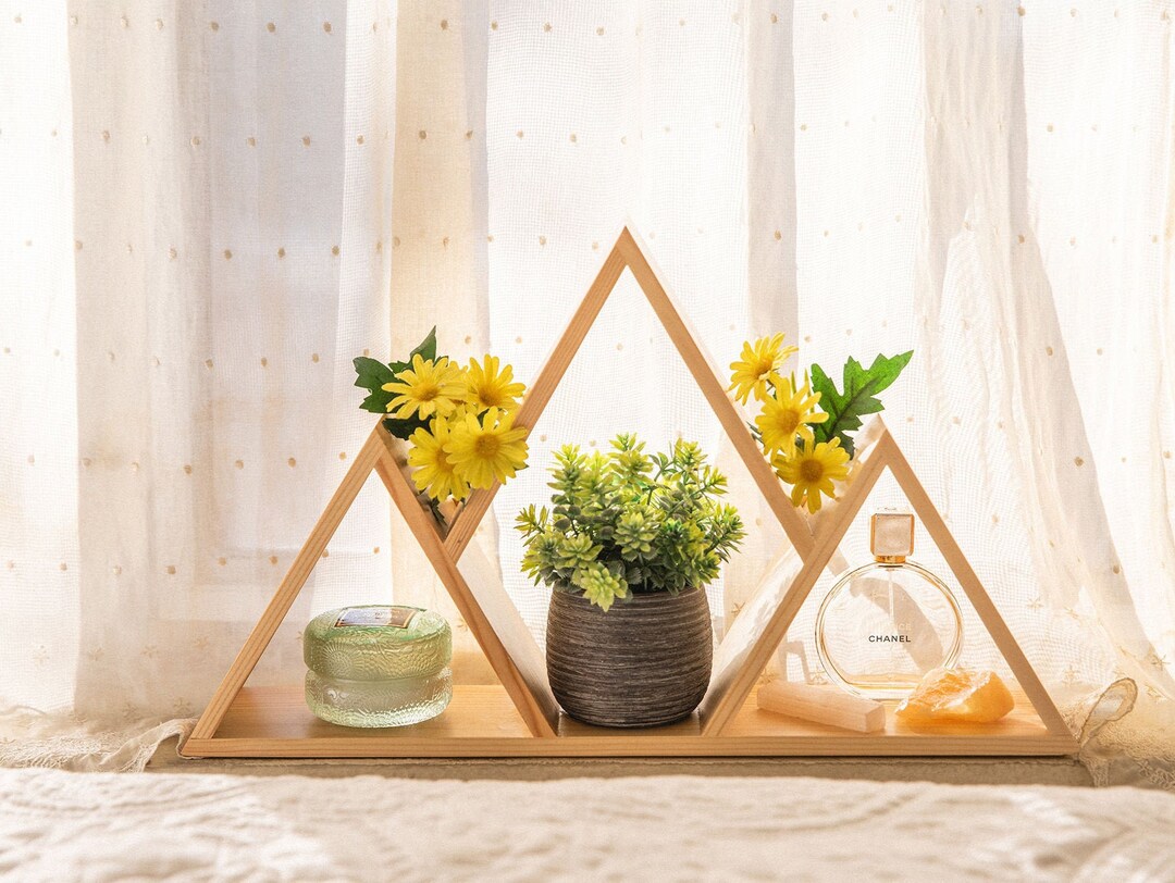 Wooden Mountain Floating Shelf Geometric Shelf Crystal Altar Shelf Home ...