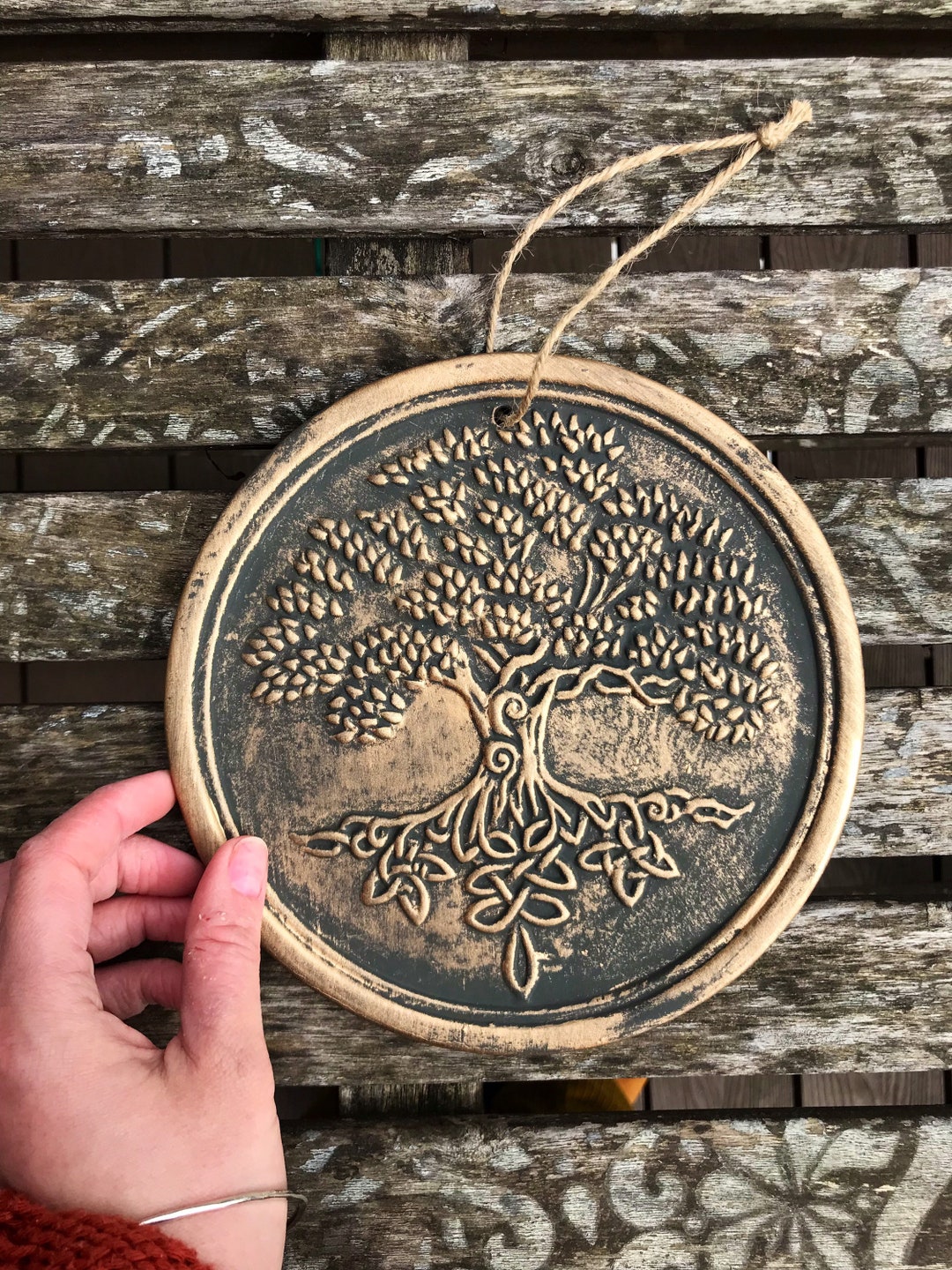 Tree of Life Bronze Tile Ceramic Pagan Symbol Wiccan Decor Cottagecore ...
