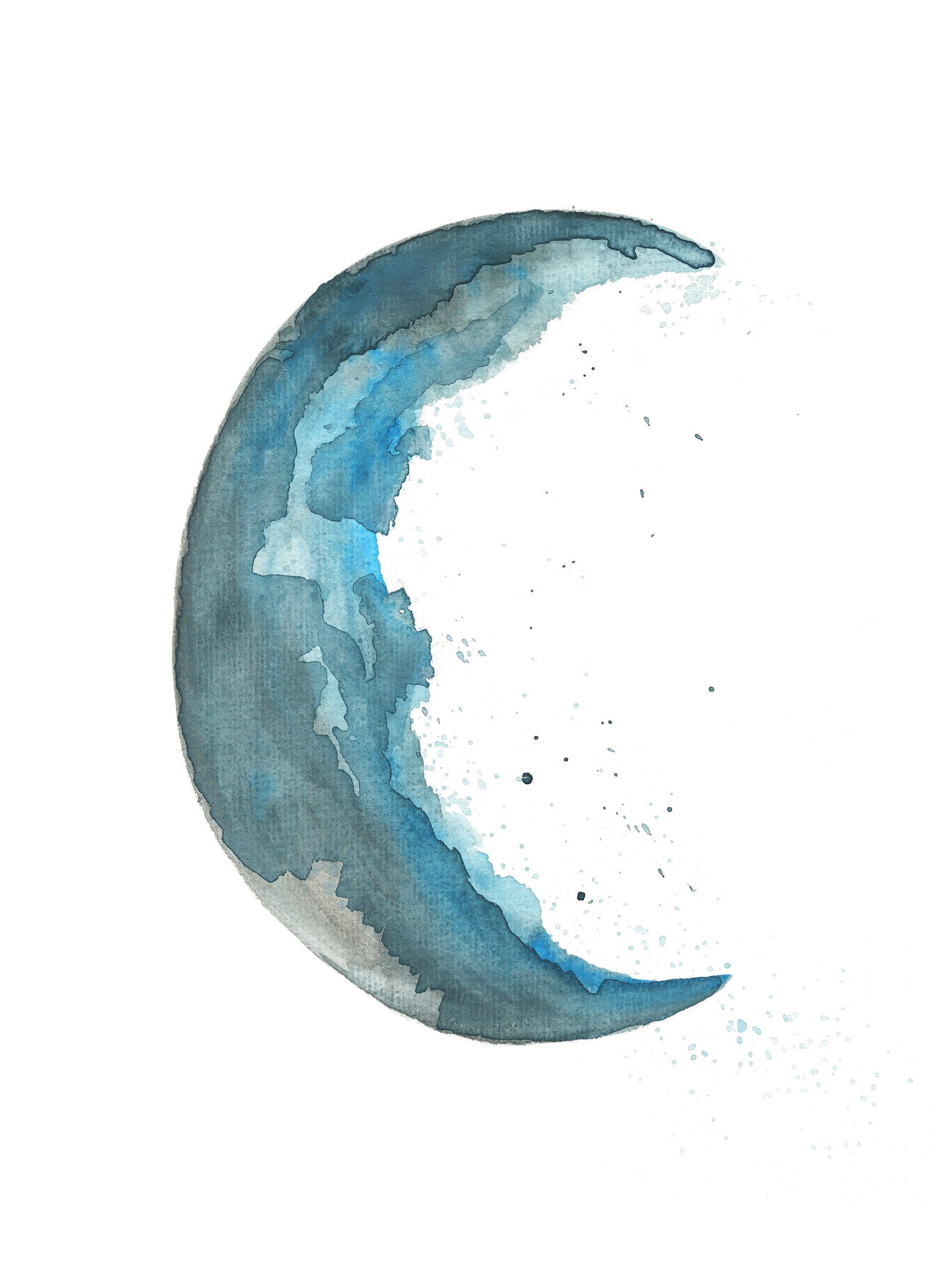 Blue Moon, Watercolor Print, Digital Print, Celestial Watercolor ...