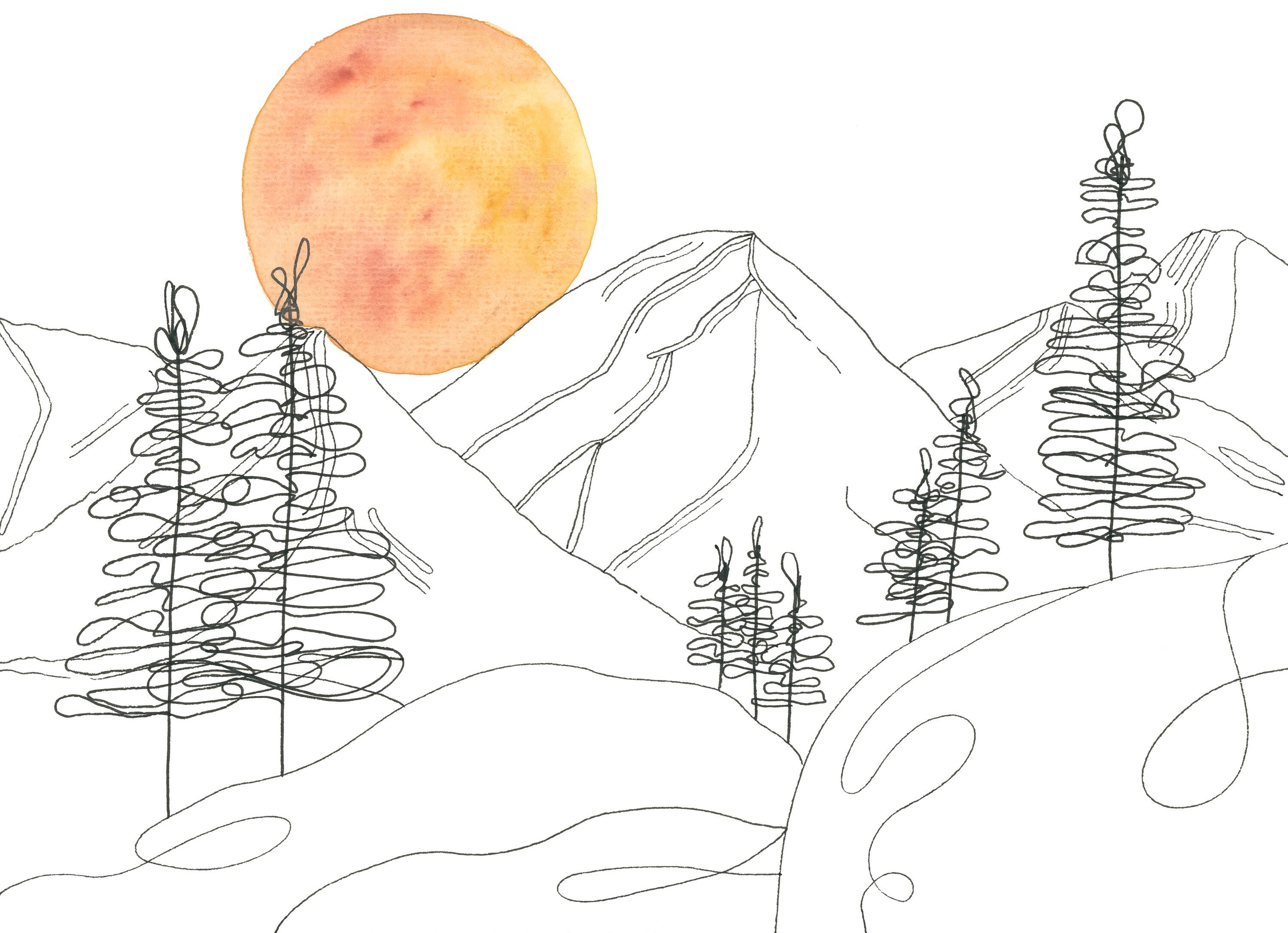 Sunset Landscape Line Art Line Art Landscape Pine Tree - Etsy