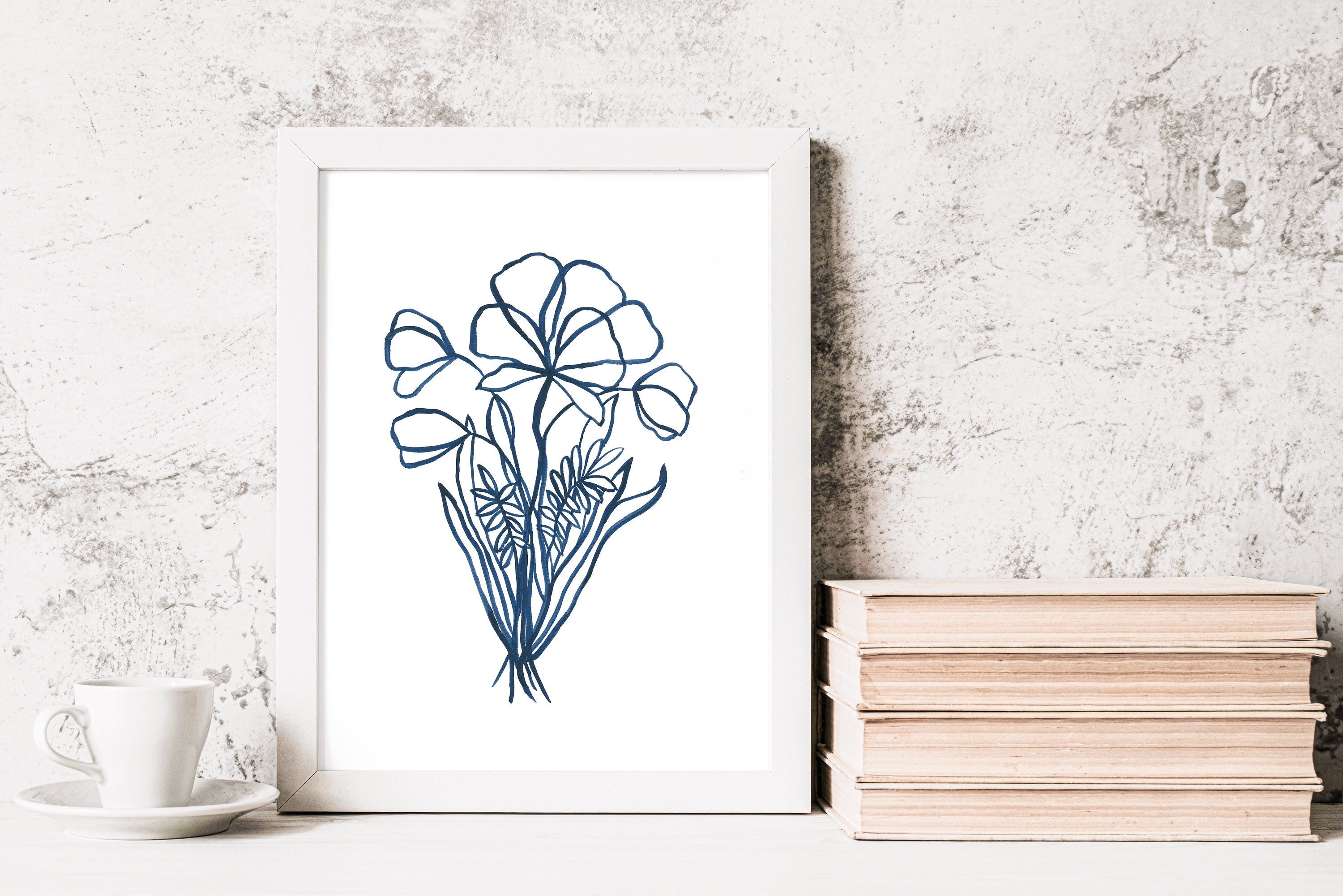 Digital Prints Art & Collectibles Blue abstract floral watercolor ...