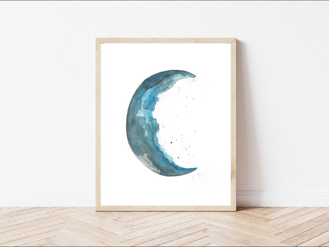Blue Moon, Watercolor Print, Digital Print, Celestial Watercolor ...