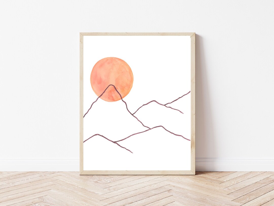 Minimalist Sunset Watercolor Line Art Boho Sunset Sun Over - Etsy