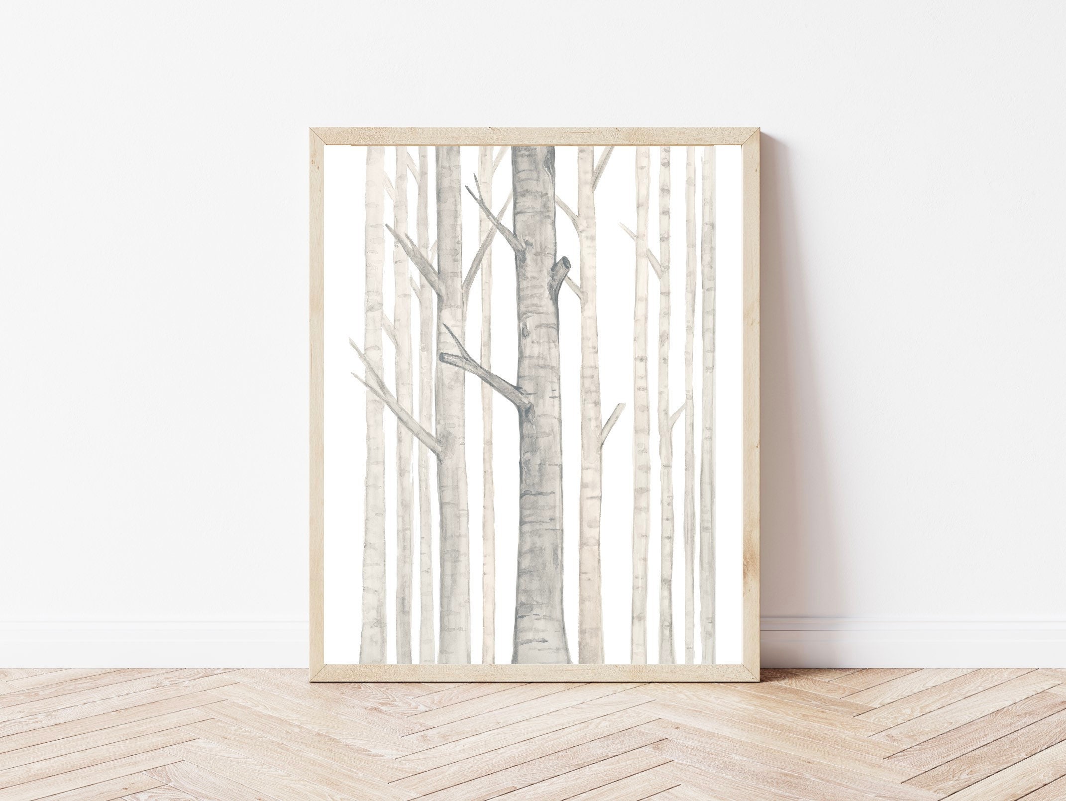 Gray Forest, Tree Watercolor, Forest Watercolor, Monochromatic Forest ...