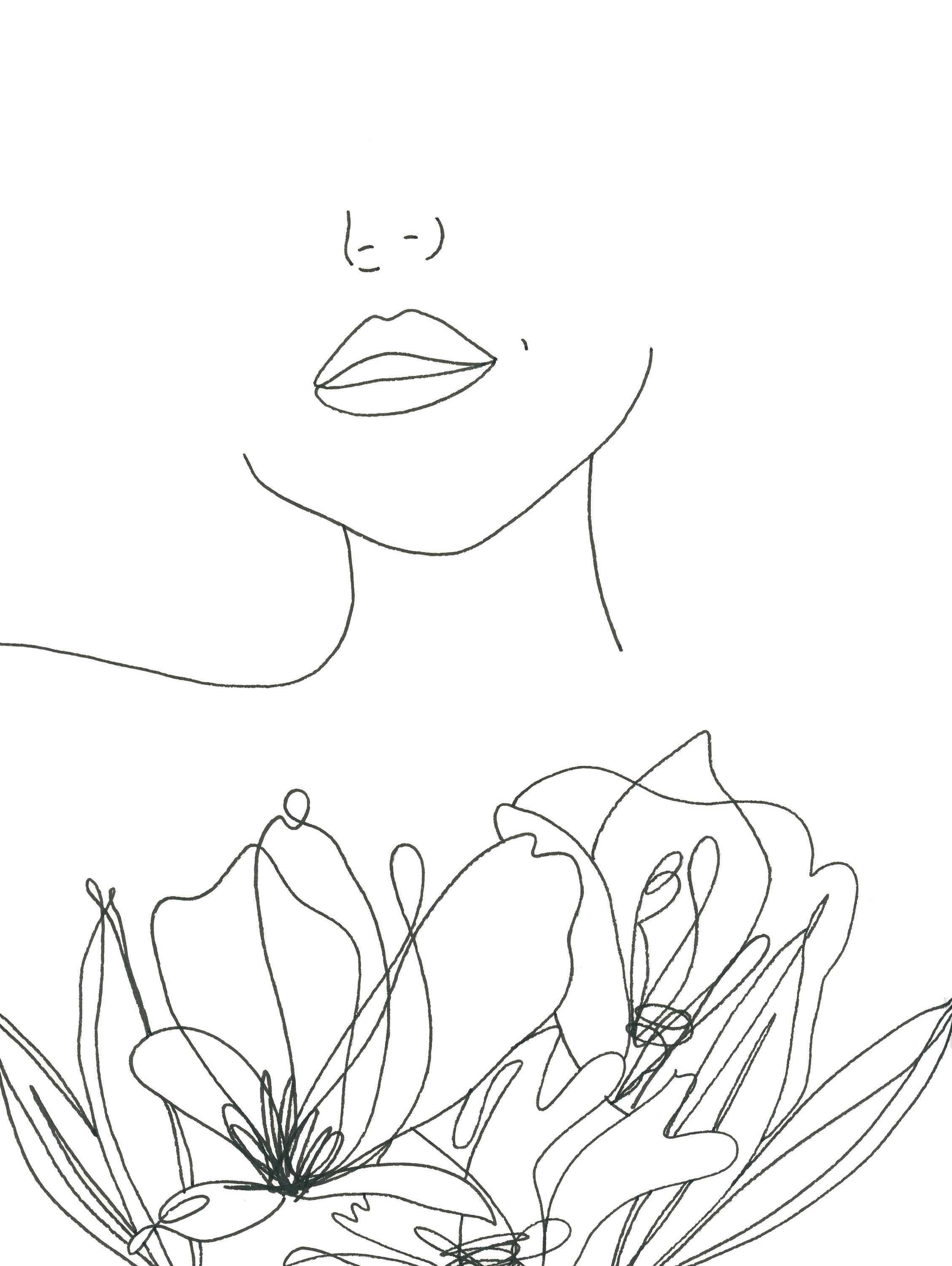 Line Art Female Line Art Face Line Art Floral Line Art - Etsy