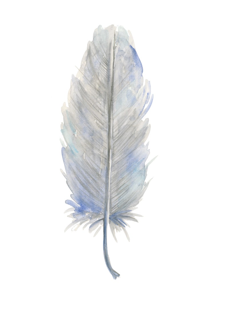 Blue and Gray Feather, Watercolor Feather, Feather Art, Wall Decor ...