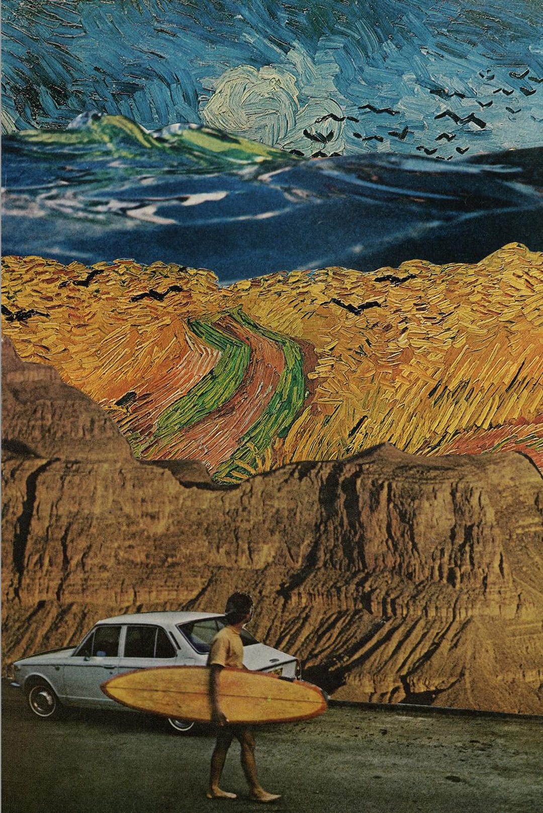 8x12 Surf's up - Surreal Collage - Dreamlike Wall Art - Vintage Cut and ...