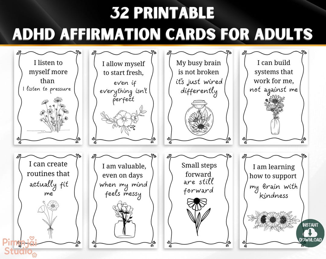 ADHD Affirmation Cards: Positive Self-care Reminders for Adults (PDF ...