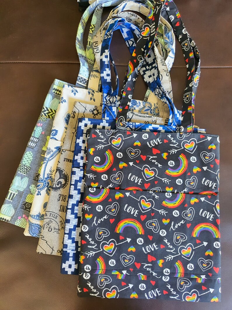 Canvas Fabric Tote Bag With Pockets Printed Canvas Tote Bag - Etsy