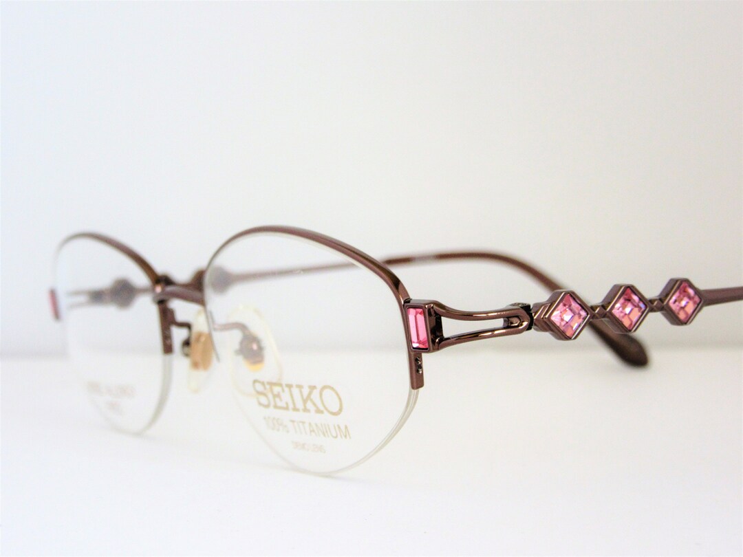 SEIKO T071 Women's Semi Rimless Eyeglass Frames With Crystals Made in ...