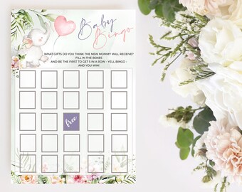 Instant Download Pink Elephant Baby Shower Bingo Cards for - Etsy
