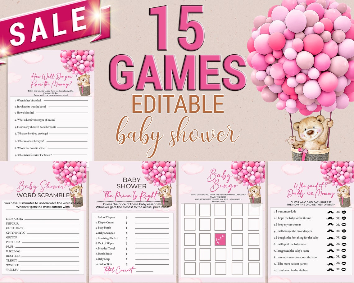 Baby Shower Bundle Girl Printable Baby Shower Pack Editable - Etsy