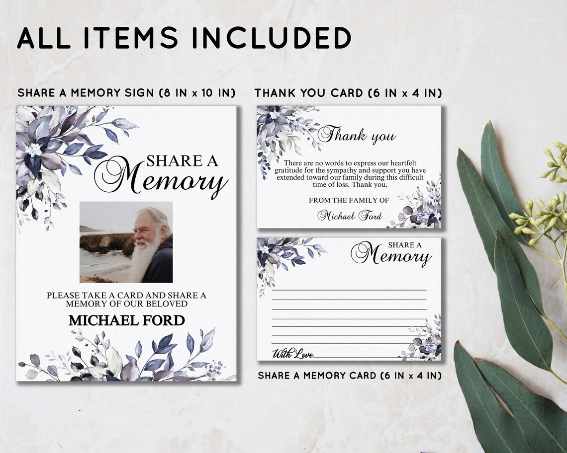 Memorial Share A Memory Sign & Card Printable Funeral Thank | Etsy