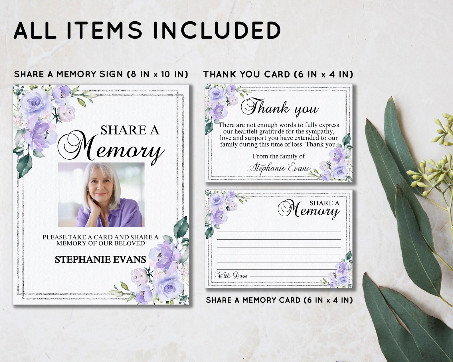 Funeral Share a Memory & Thank You Cards, Printable Funeral Bereavement ...