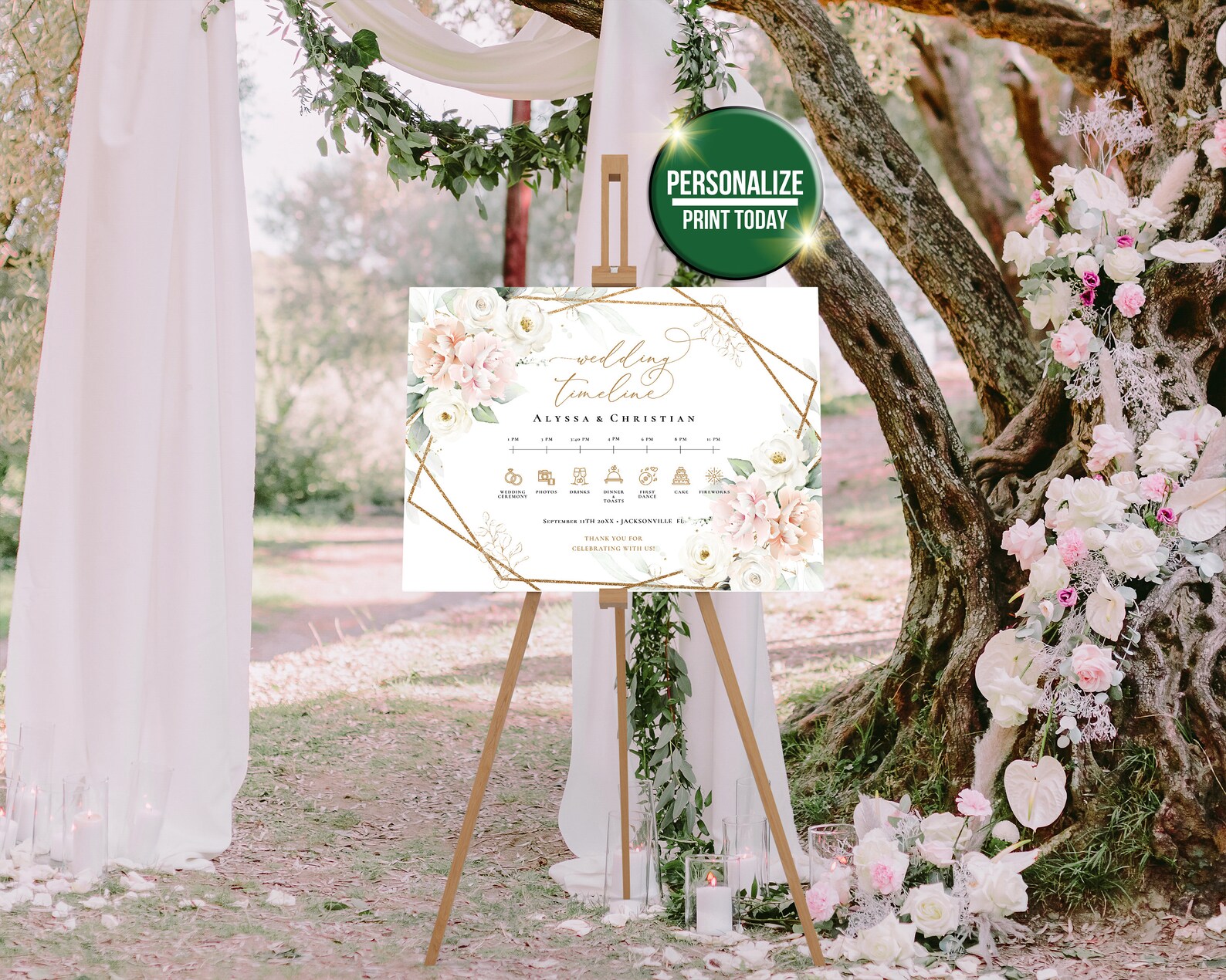 Wedding Timeline Pink Sign, Custom Wedding Sign, Blush Sign Wedding ...
