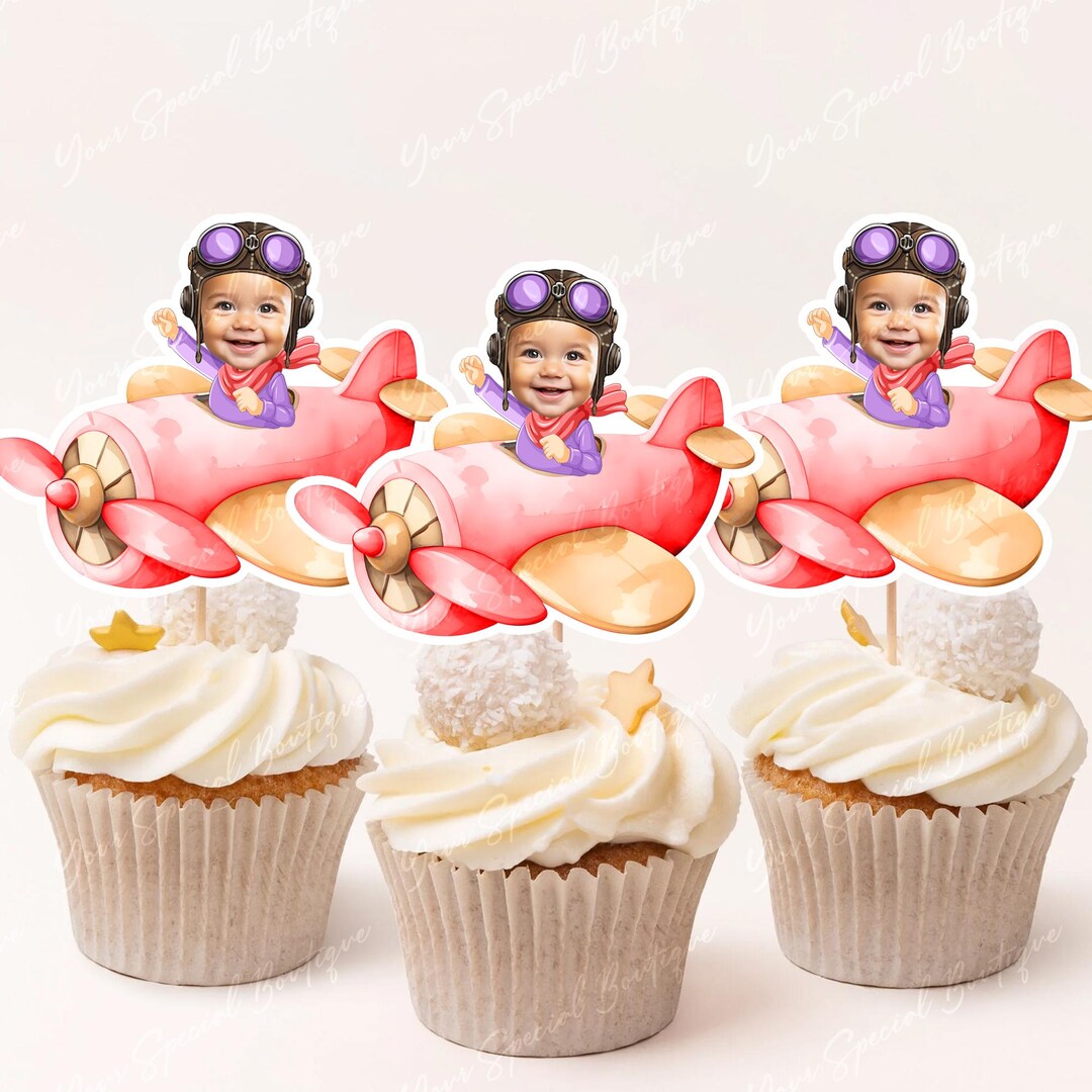 Retro Airplane Pilot Cupcake Topper Girl, Airplane Birthday Cupcake ...