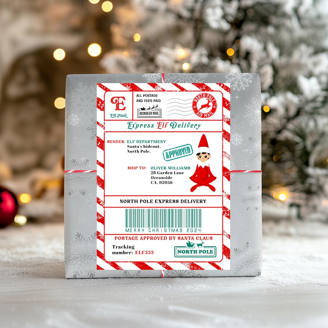 EDITABLE Custom Elf Shipping Postage Label Template, Elf Label Sticker ...