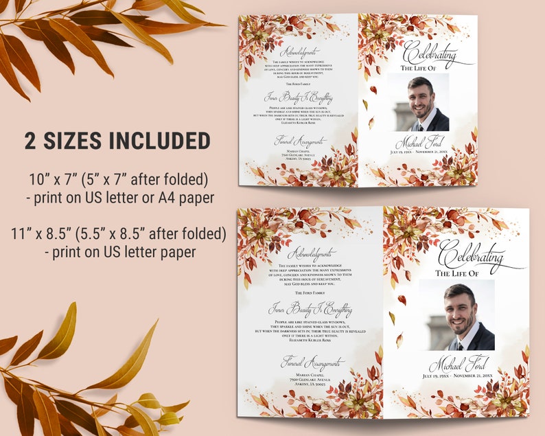 Funeral Program Template Fall, Funeral Memorial Program, Funeral ...