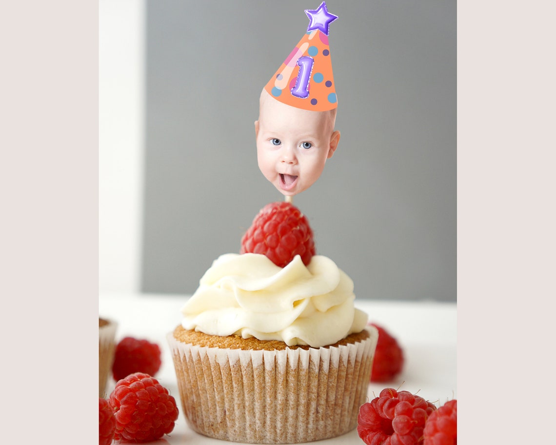 Cupcake Toppers Baby Face Cupcake Photo ANY AGE Birthday - Etsy