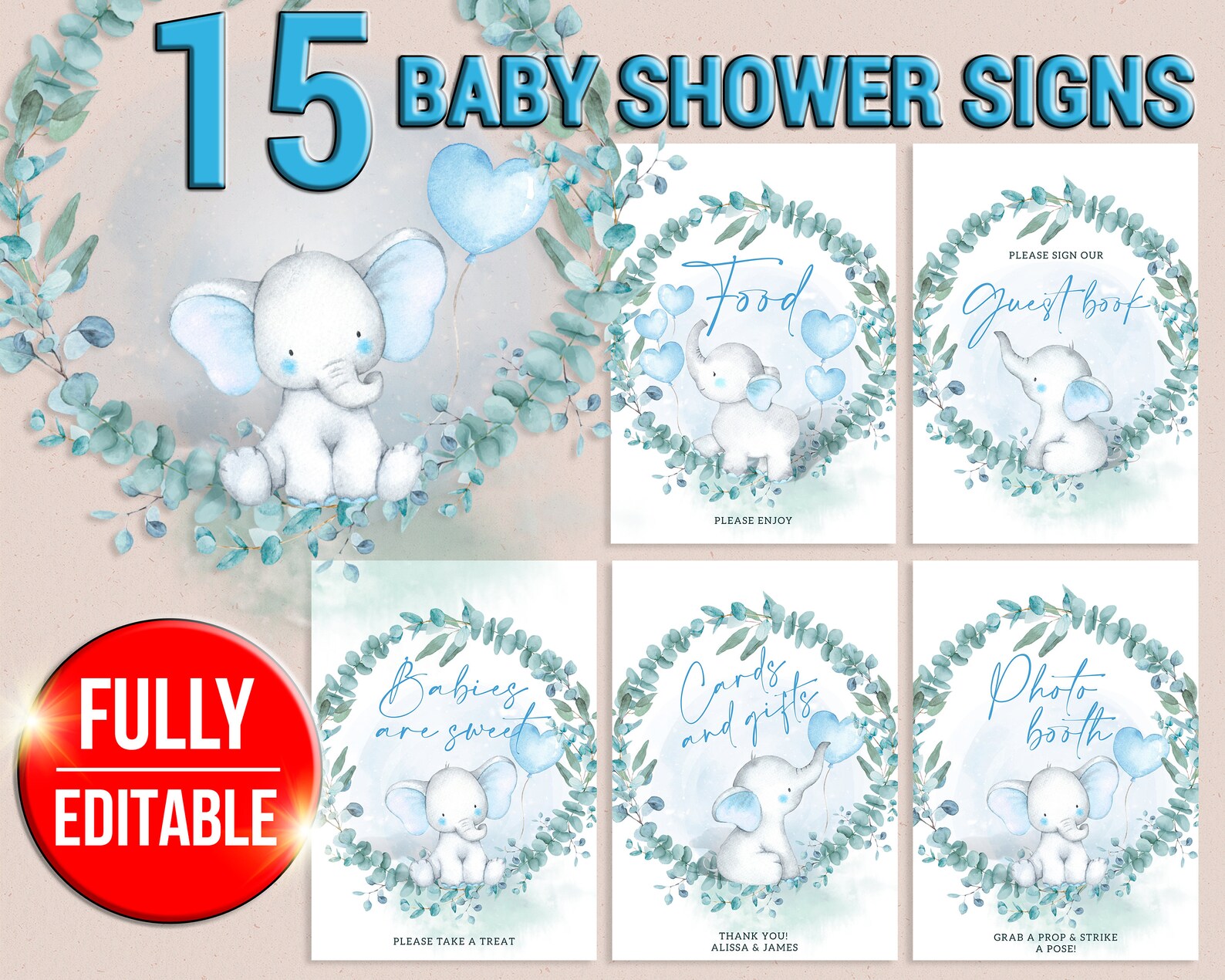 Baby Shower Signs Custom Bundle Signage Kiteditable | Etsy