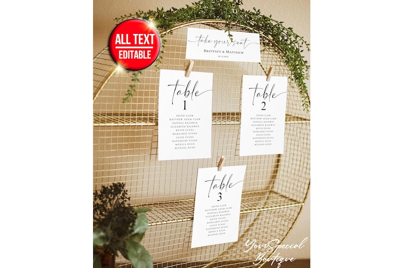 Modern Wedding Seating Chart Card Template Minimalist Seating - Etsy