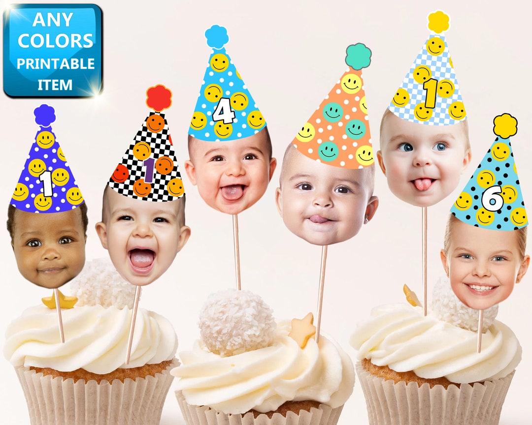 One Cool Dude Birthday, Happy Dude Face Cupcake Toppers, First Birthday ...