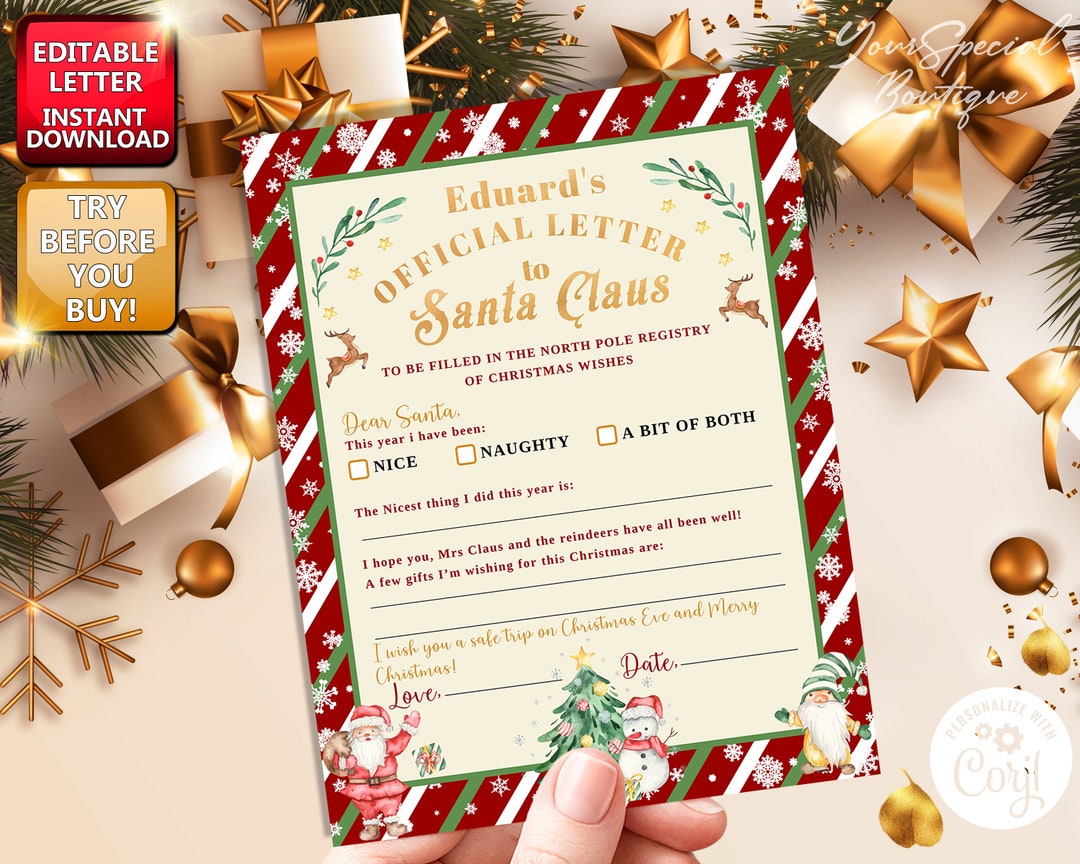 Letter to Santa Template, Kids Christmas Wish List Xmas, Official ...