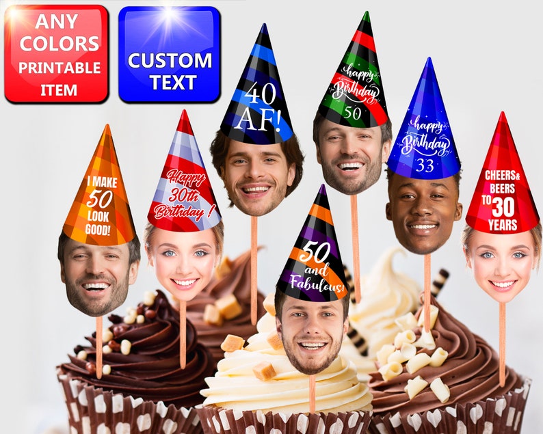 Cupcake Toppers Face 20th 30th 40th 50th 60th.. 80th ANY - Etsy