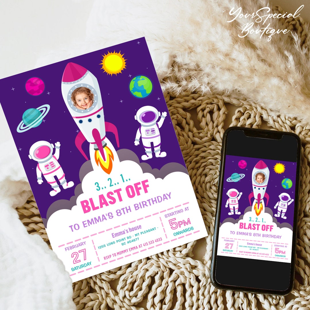 EDITABLE Space Girl Birthday Party Invitation, Astronaut Outer Space ...