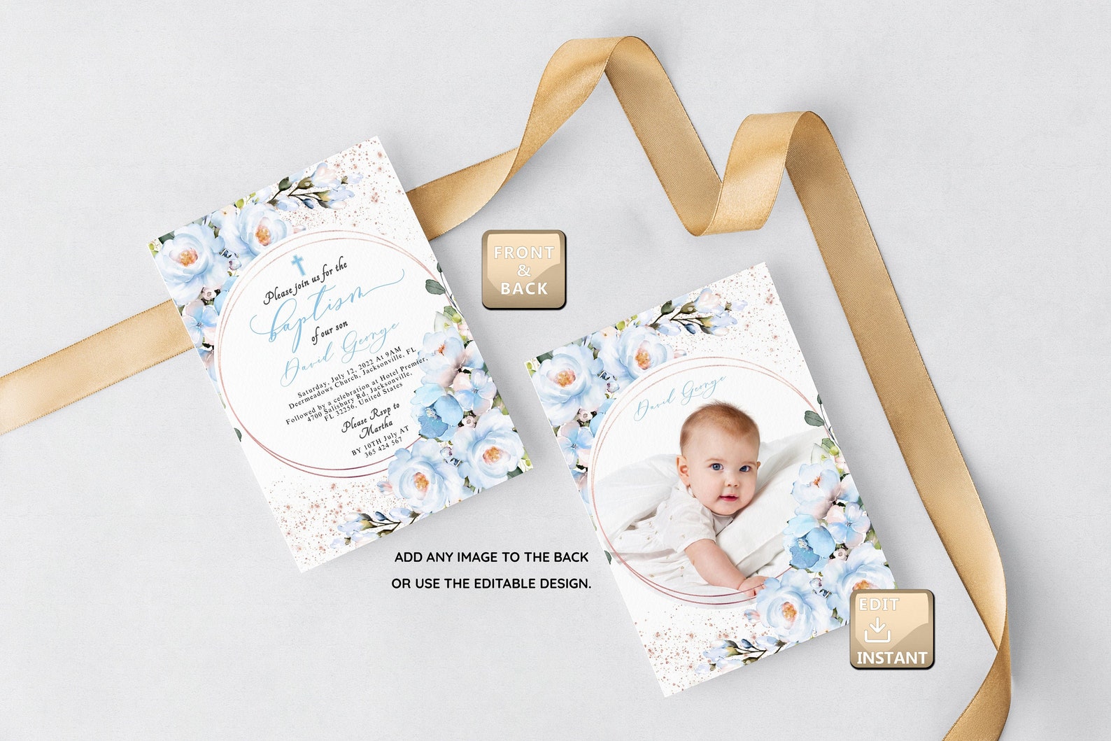 Baptism Invitation Boy With Picture, Fully Editable Instant Download ...