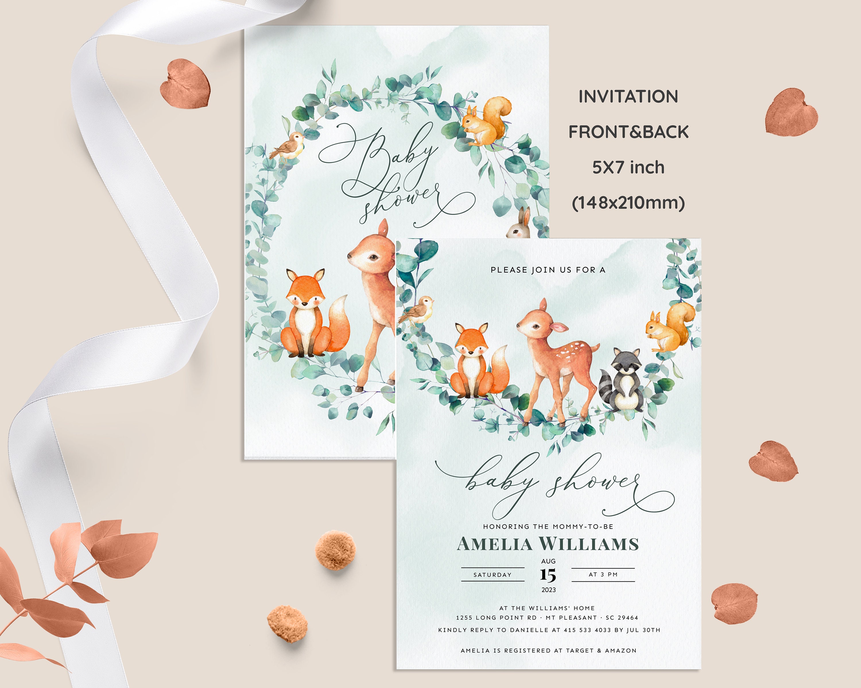 Woodland Baby Shower Invitation SET Printable + Digital Editable ...
