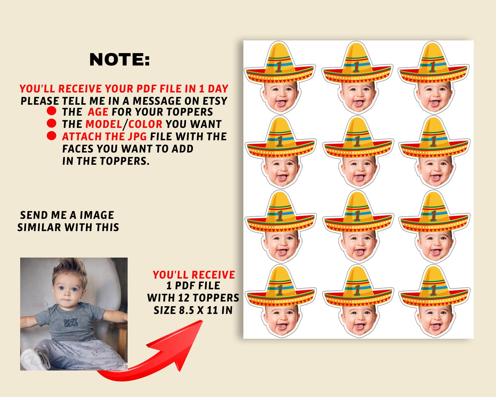 Sombrero Hat Fiesta Photo Cupcake Toppers, Fiesta Party Decor, Cake ...