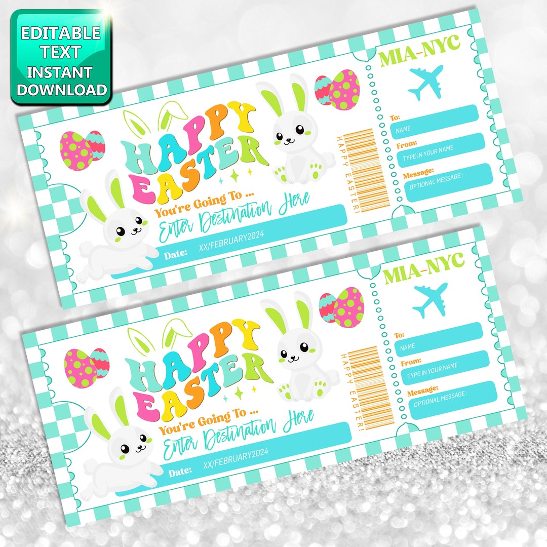 Easter Editable Boarding Pass Template, Printable Airline Ticket ...