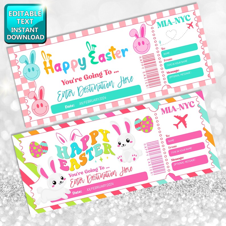 Easter Boarding Pass Digital Download , Surprise Trip Reveal, Airplane ...