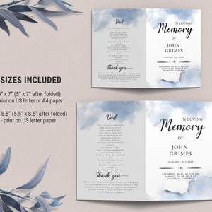 Funeral Program Template, Funeral Program With Clouds, 4 Page, Funeral ...