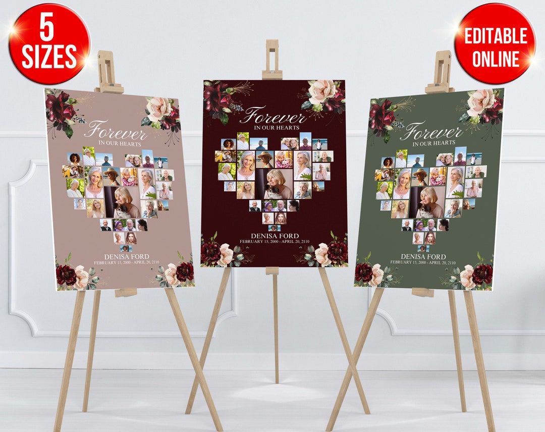 Funeral Poster Photo Display Set, Photo Collage Heart, Funeral Welcome ...