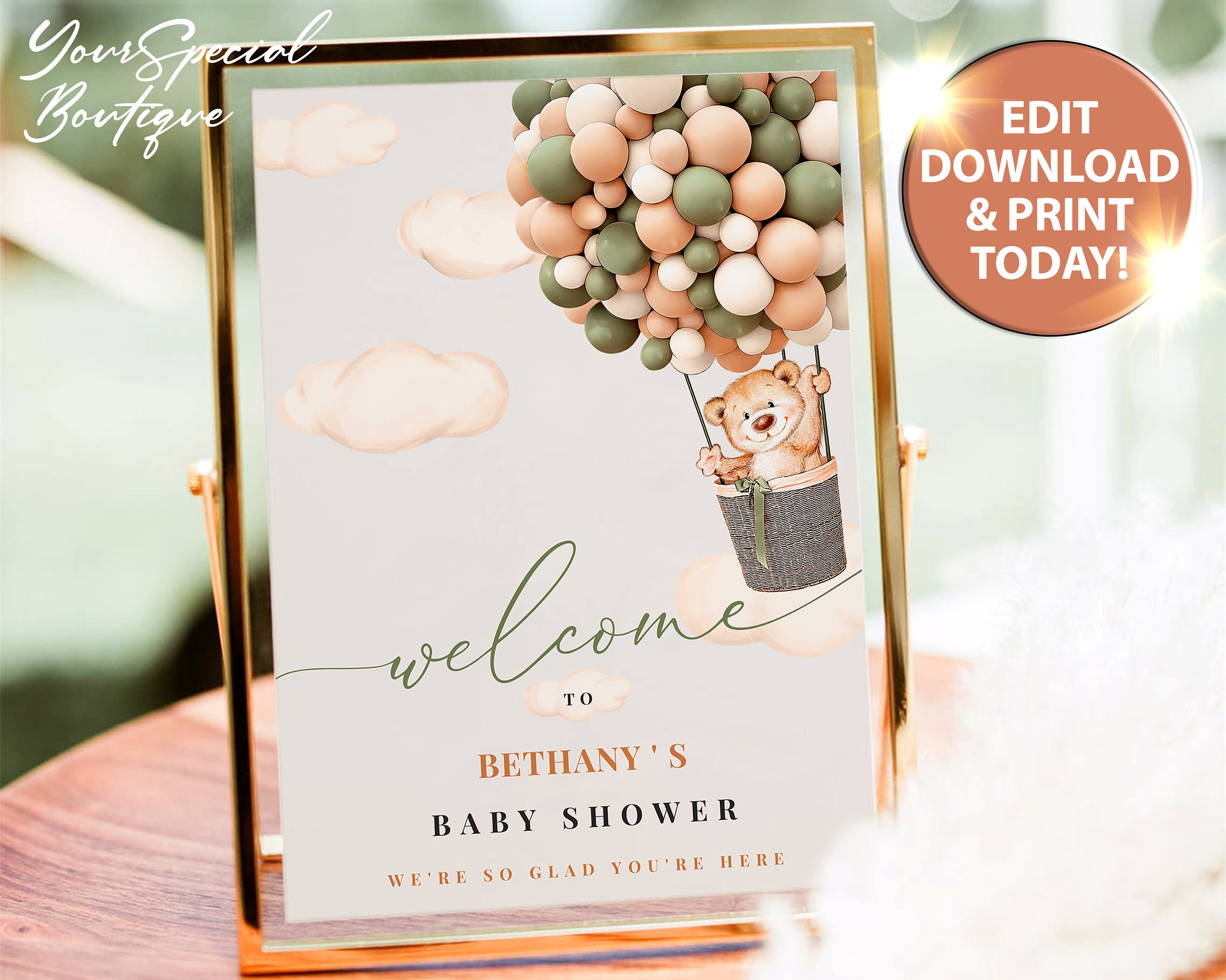 Bear Balloon Welcome Sign Welcome Poster Olive Green Balloon - Etsy