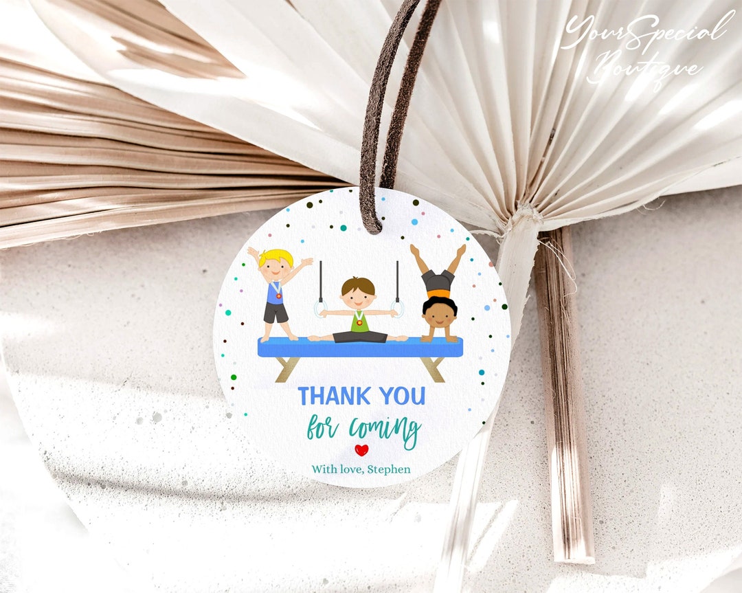 Thank You for Coming Gift Tag, EDITABLE Gymnastics Party Favor, Boy ...