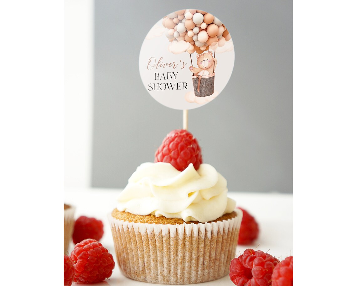 Cupcake Toppers Baby Shower Bear Balloon Digital File - Etsy