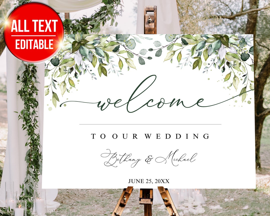 Wedding Welcome Sign Greenery, Wedding Welcome Sign Template, Wedding ...